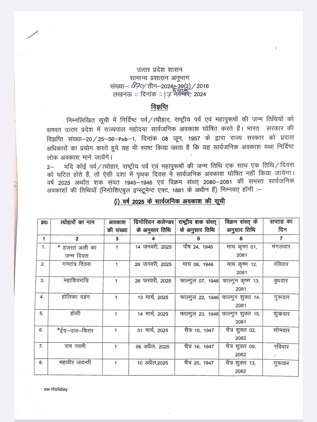 Awkash Talika varsh 2025: उत्तर प्रदेश विशेष सचिव द्वारा जारी अवकाश ...